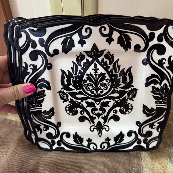 222 Fifth | Dining | 222 Fifth Square 874 Black White Damask Swirl ...